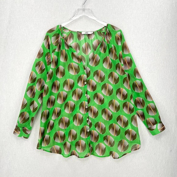 0039 Italy | Tops | 039 Italy Shirt Womens Large Green Cotton Voile ...